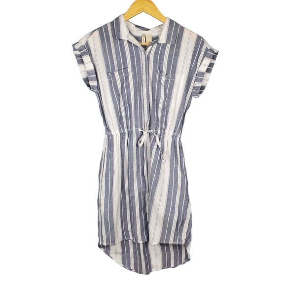 Japna | Dresses | Nwt Japna Blue White Striped Shirt Dress Cotton Tie Waist Size S Summer Beach ...